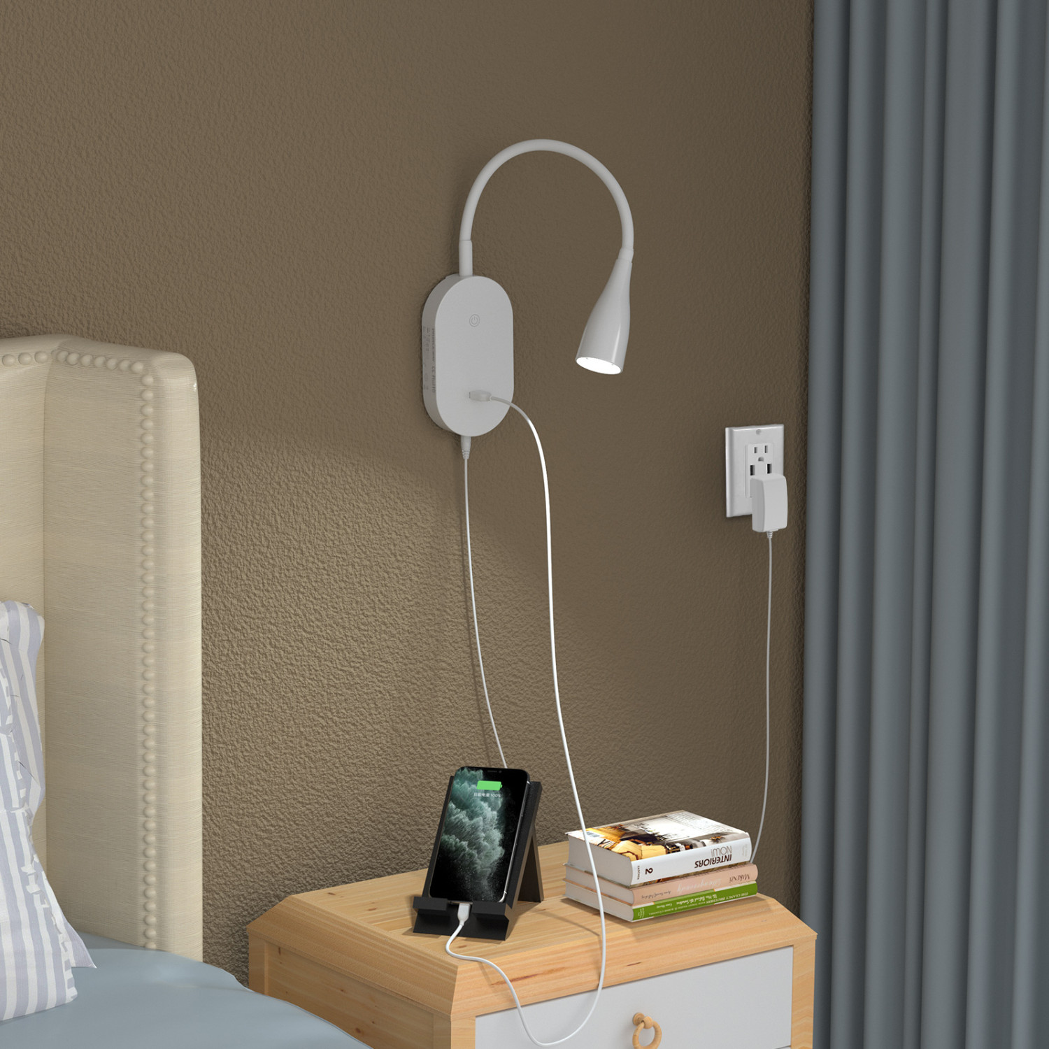 Touch Dimmable LED Wall Mounted Bedside Reading Spot Lamp Bedroom ...