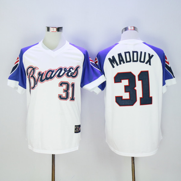US$ 23.00 - MLB Atlanta Braves #31 Maddux White Blue Pullover 1973 ...