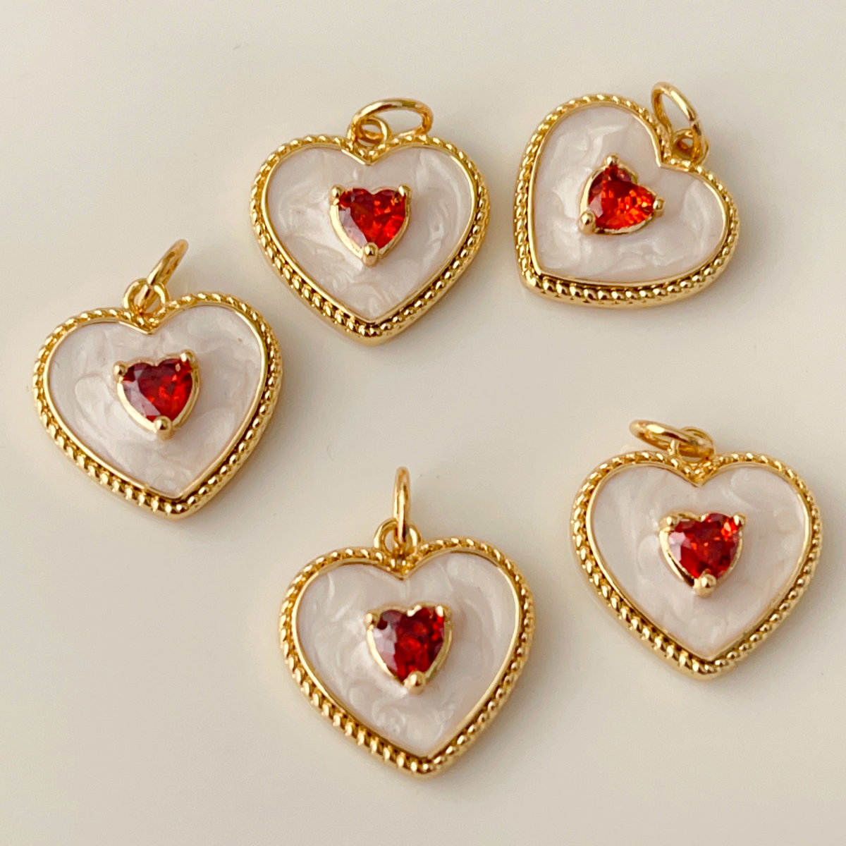 US$ 0.80 - White enamel heart shape charm - www.charmself.com
