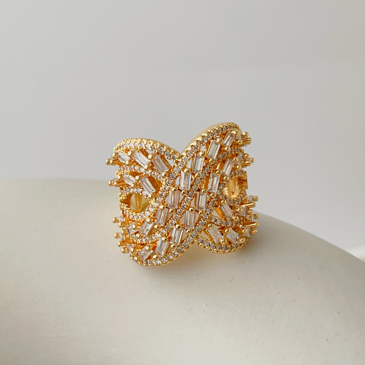 US$ 4.50 - Pave cross ring - www.charmself.com