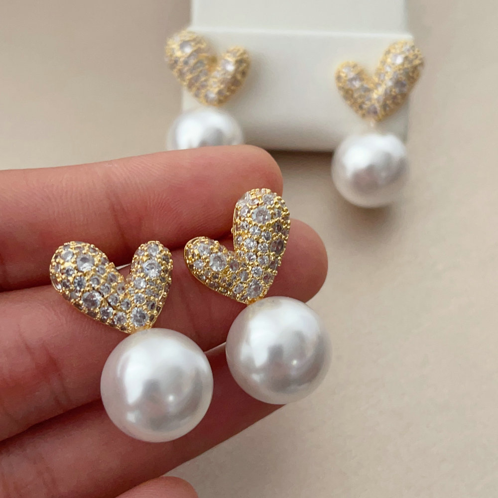 US$ 3.50 - Heart pearl drop earrings - www.charmself.com