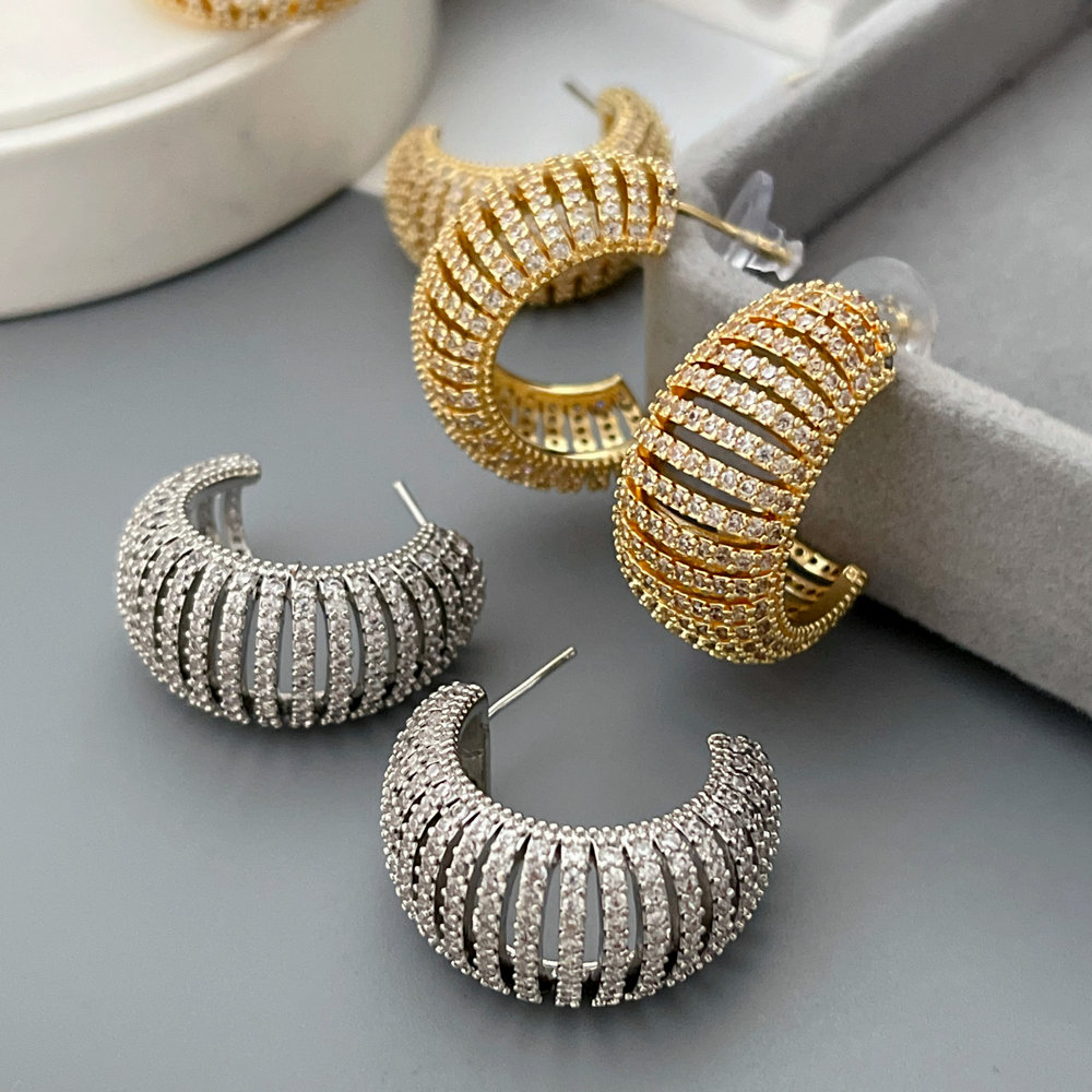 US$ 4.50 - Chunky pave half moon hoop - www.charmself.com