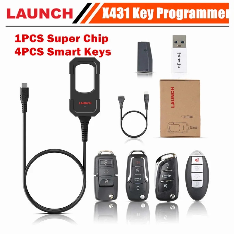 Launch X431 Key Programmer Remote Maker with Super Chip and 4 Sets of Smart Keys for X431 IMMO ...