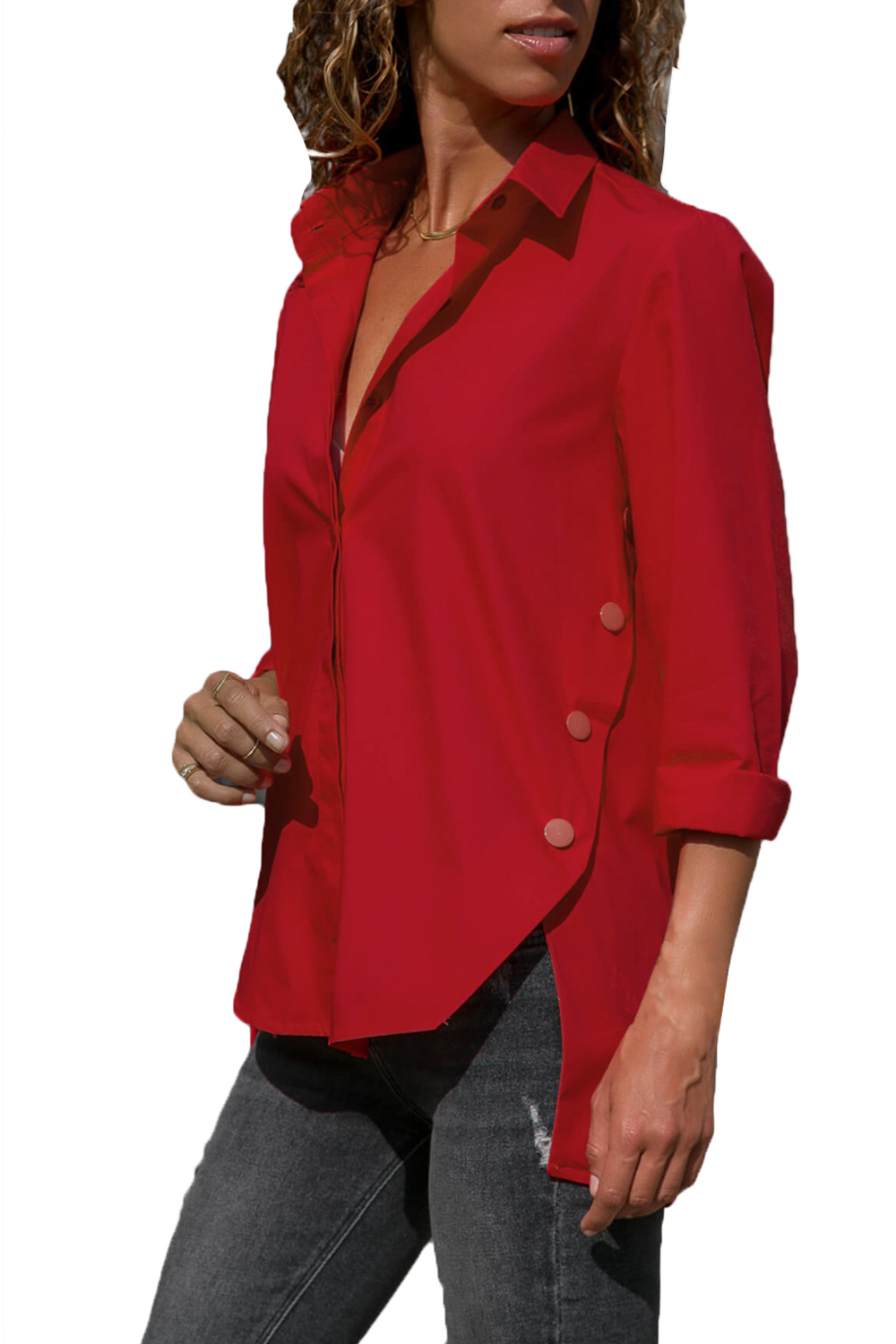 Wholesale Red Long Sleeve Button Detail Shirt From China