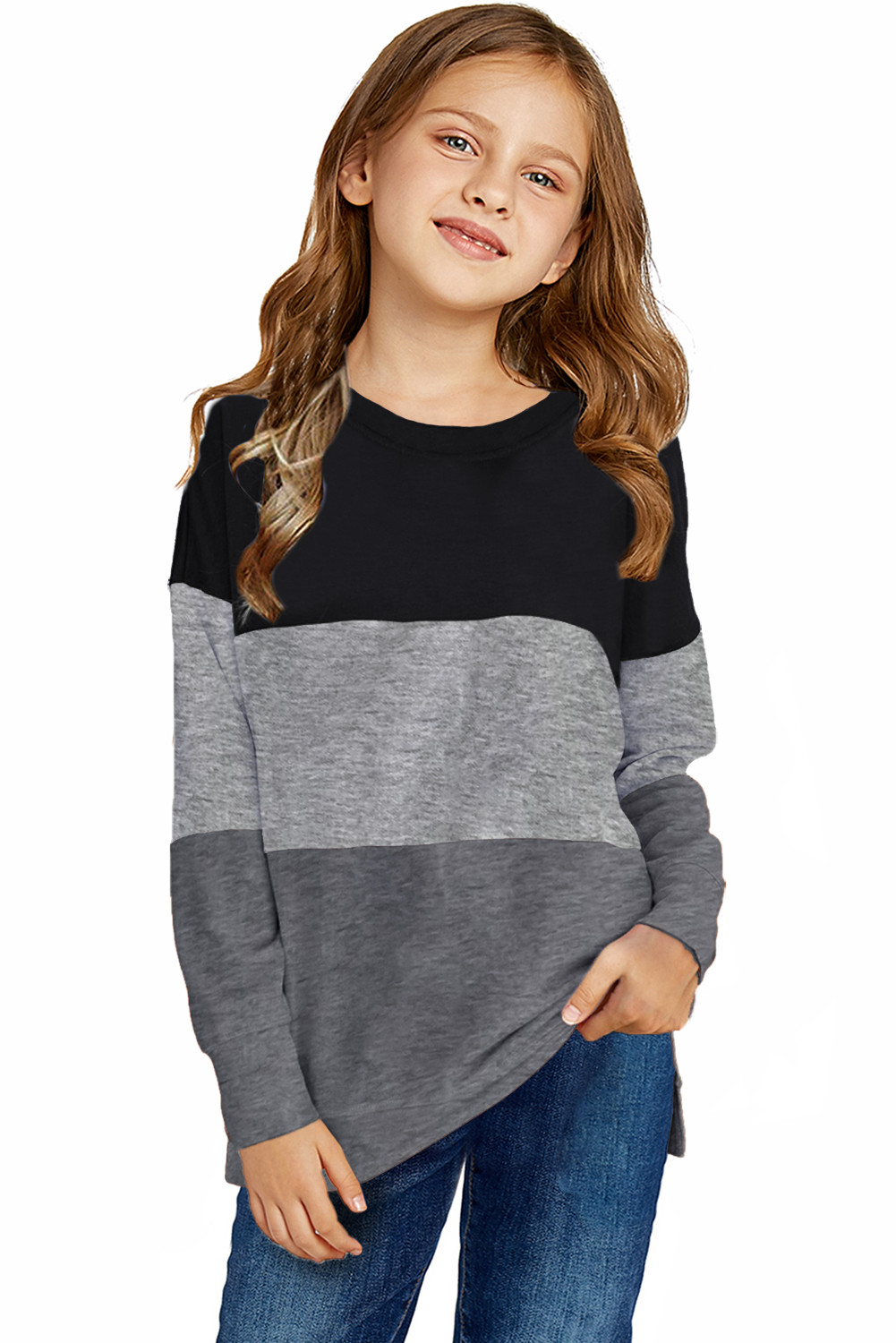 US$ 13.70 - Gray Colorblock Kids Long Sleeve Top - www.unishe.com