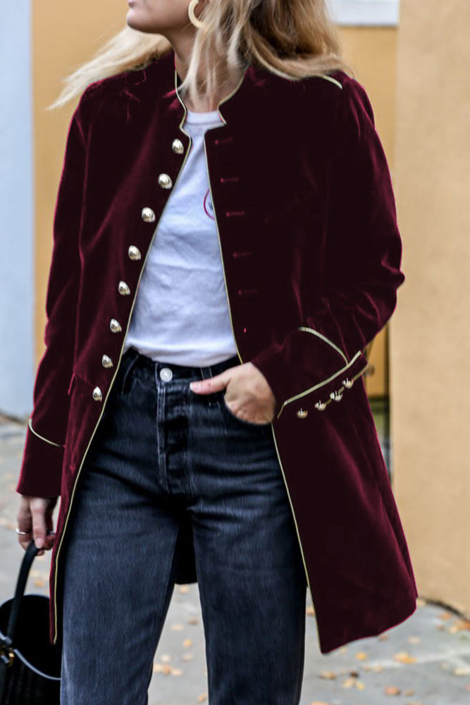US$ 31.45 - Plain Button Up Velvet Coat - www.unishe.com
