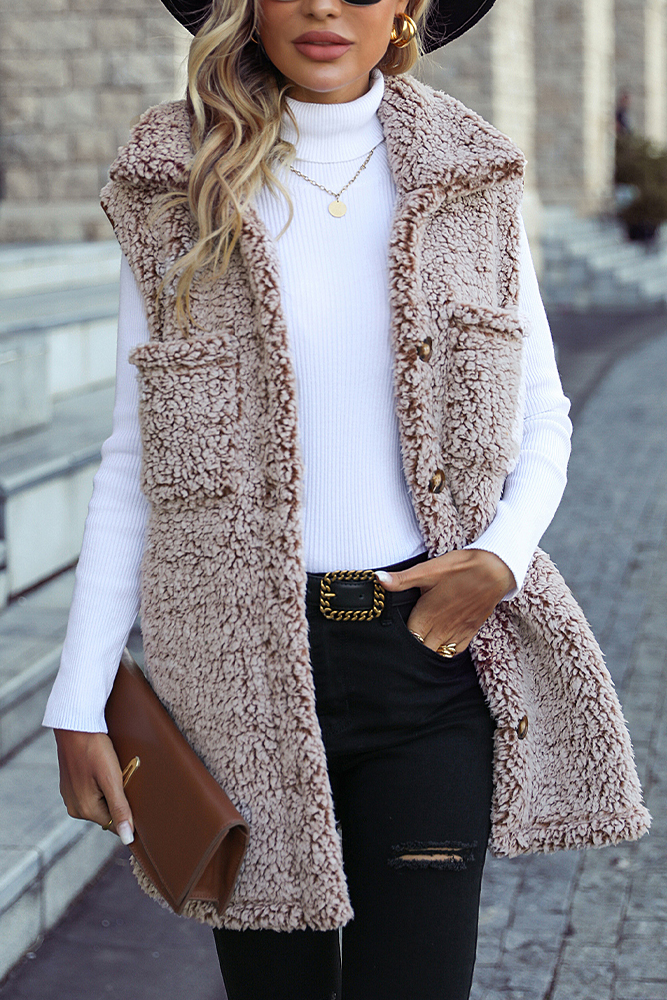 US$ 24.31 - Front Open Button Up Fleece Vest Coat - www.unishe.com