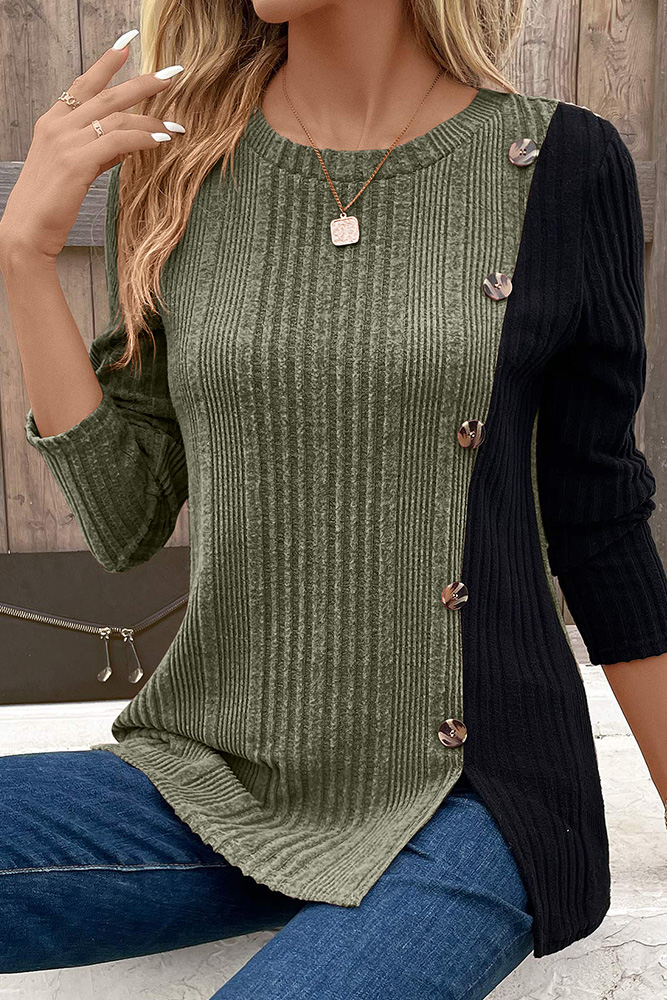 US$ 18.99 - Colorblock Button Knitting Top - www.unishe.com
