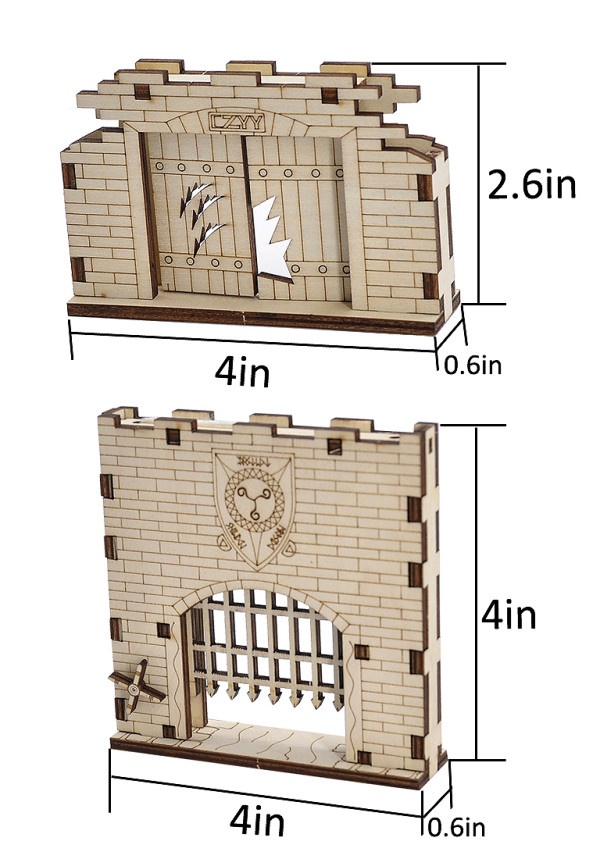 D&D Dungeon Door & Portcullis Gate Miniatures (Set of 2) Wooden Laser ...