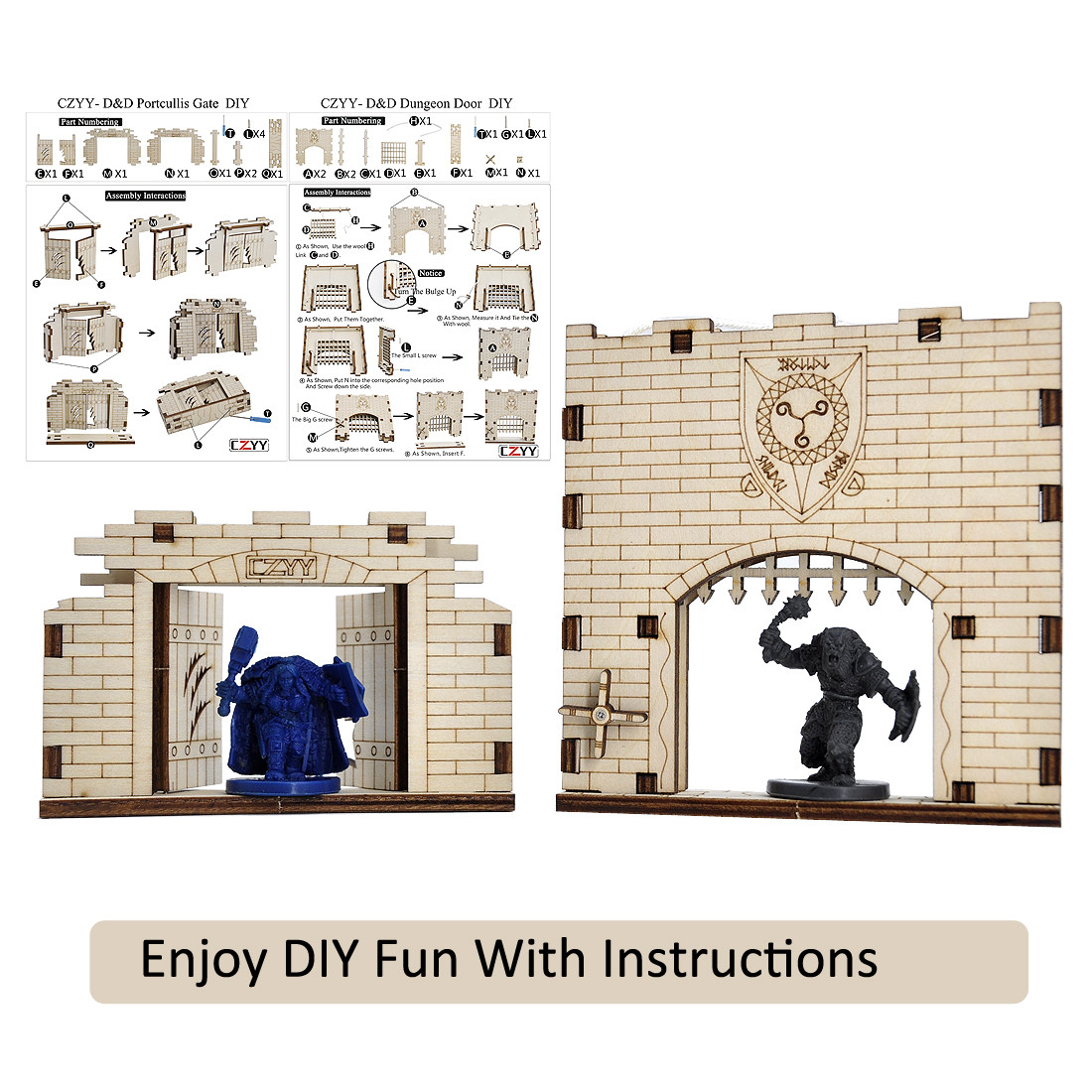 D&D Dungeon Door & Portcullis Gate Miniatures (Set of 2) Wooden Laser ...