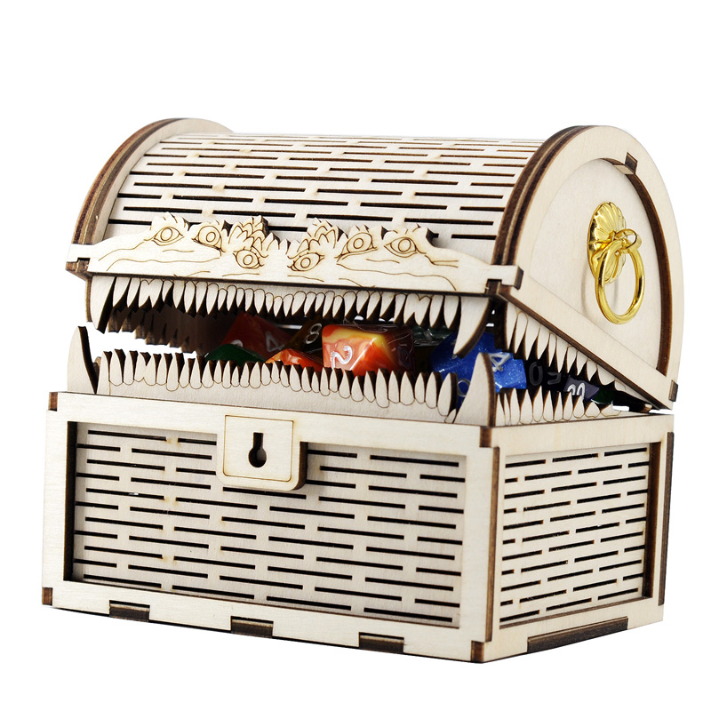 DND Mimic Chest Box Wood Laser Cut Dice Storage Case Perfect for ...