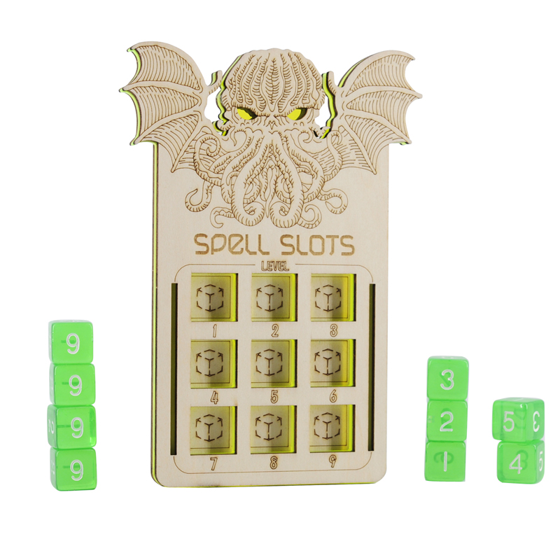 DND Spell Slot Tracker with 9 D6 Wood, Acrylic Laser Cut Dice Spell ...