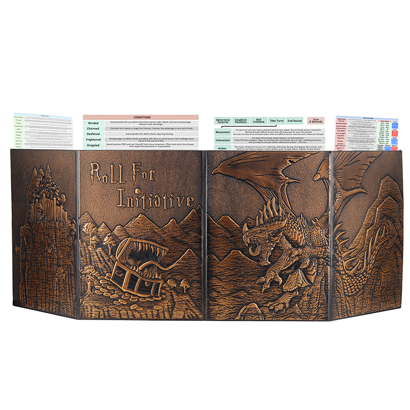 DND Dungeon Master Screen Faux Leather Embossed Dragon & Mimic, Four ...