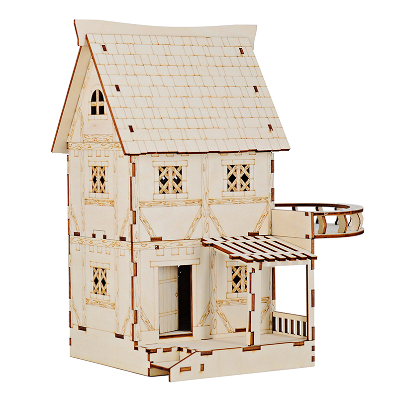 DND Two Story House with Round Balcony Wood Tabletop Terrain Fantasy ...