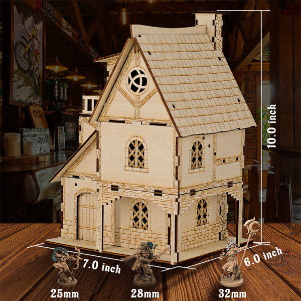 DND Medieval Three Story House with Balcony Wood Tabletop Terrain ...