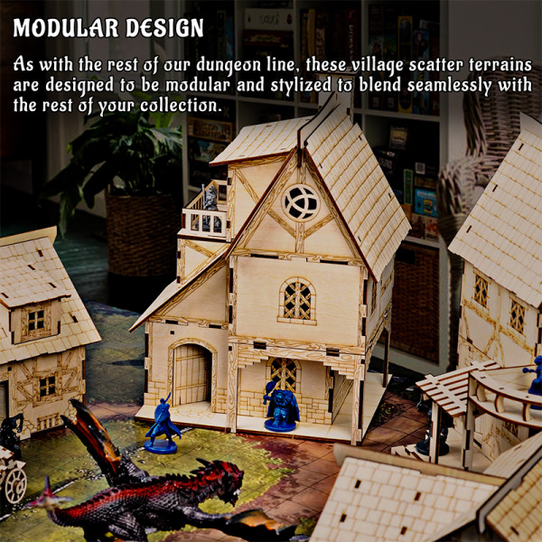DND Medieval Three Story House with Balcony Wood Tabletop Terrain ...