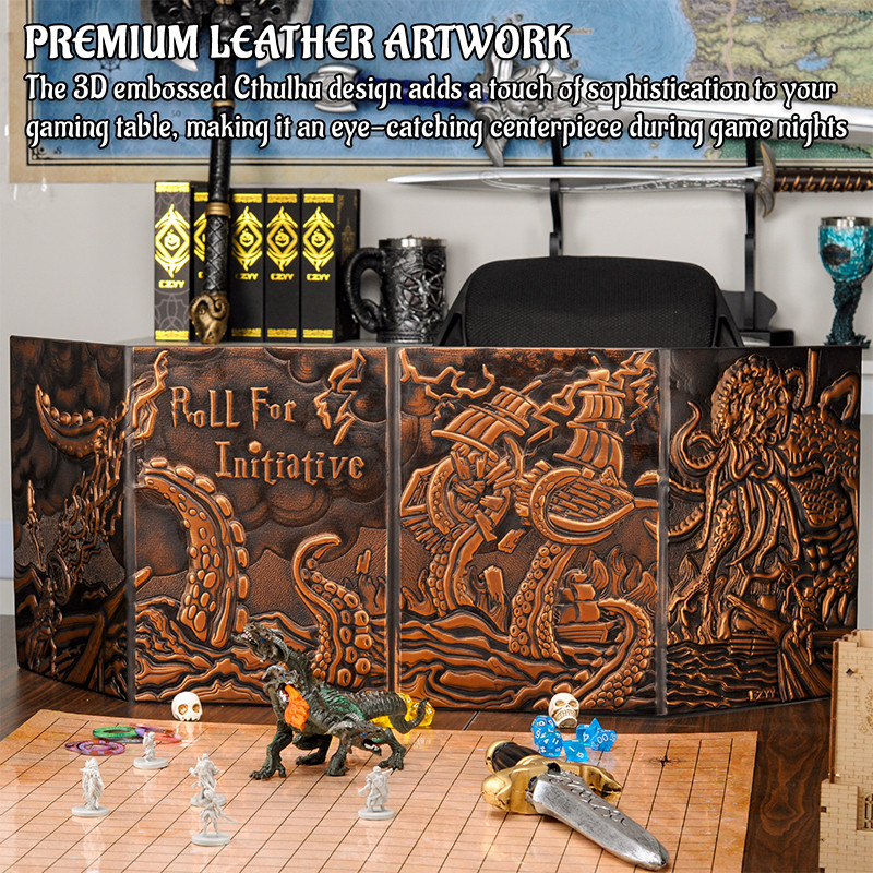 DND Dungeon Master Screen Four-Panel with Pockets, Faux Leather 3D ...