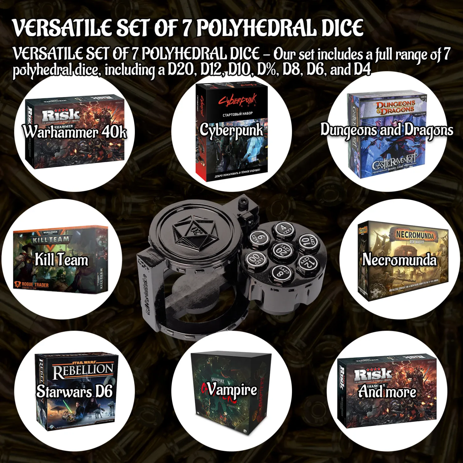 Cyberpunk Bullet Dice Set of 7 | Metal Polyhedral Dice | Revolver ...