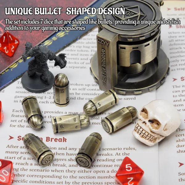 Cyberpunk Bullet Dice Set of 7 | Metal Polyhedral Dice | Revolver ...