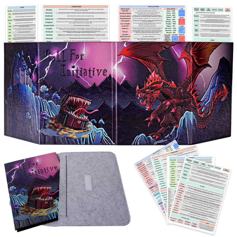 DND DM Screen Deluxe Edition: Colorfully Embossed Dragon & Mimic, Four ...