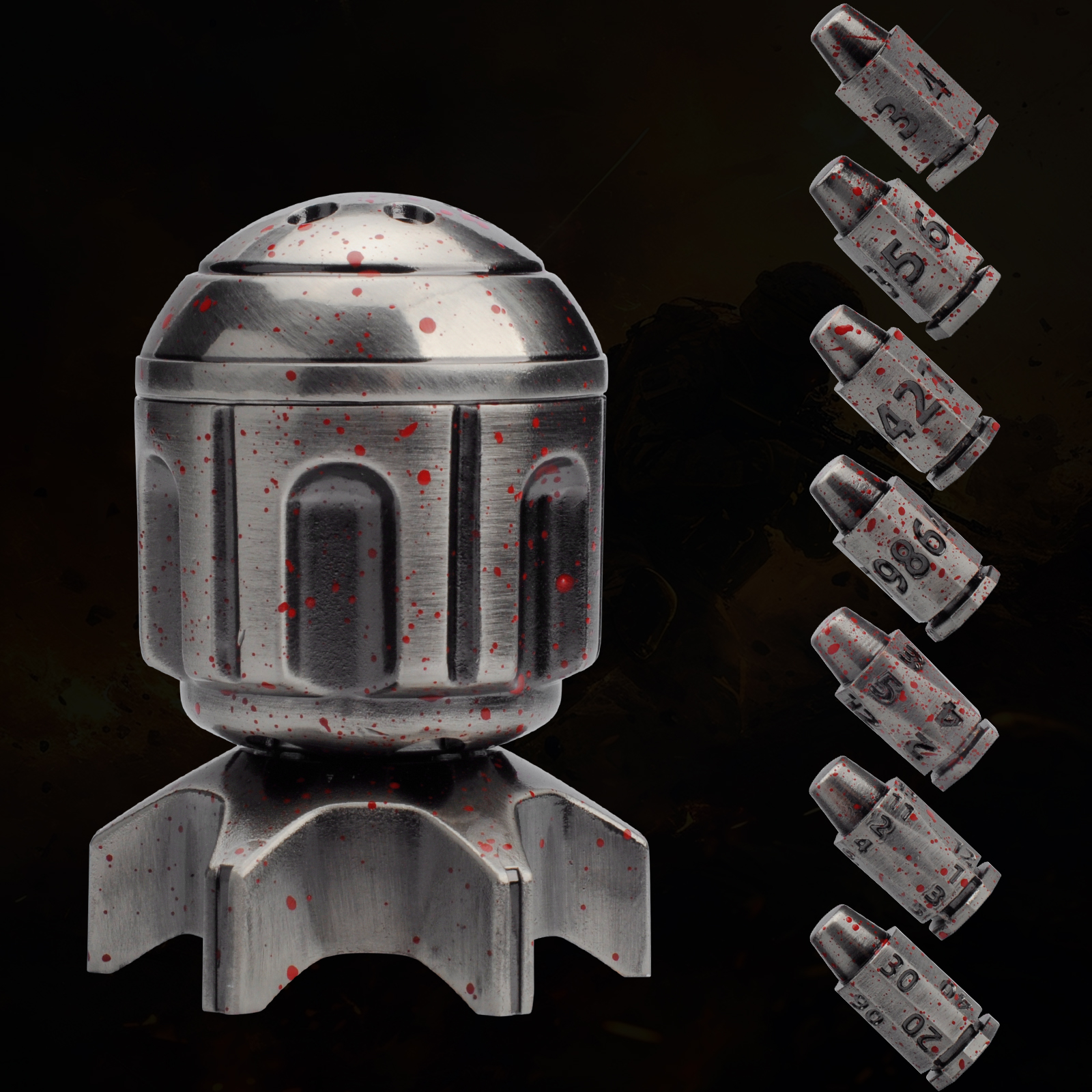 Metal Bullet Dice Set with Rotating Bomb-Shaped Storage Base - 7 ...