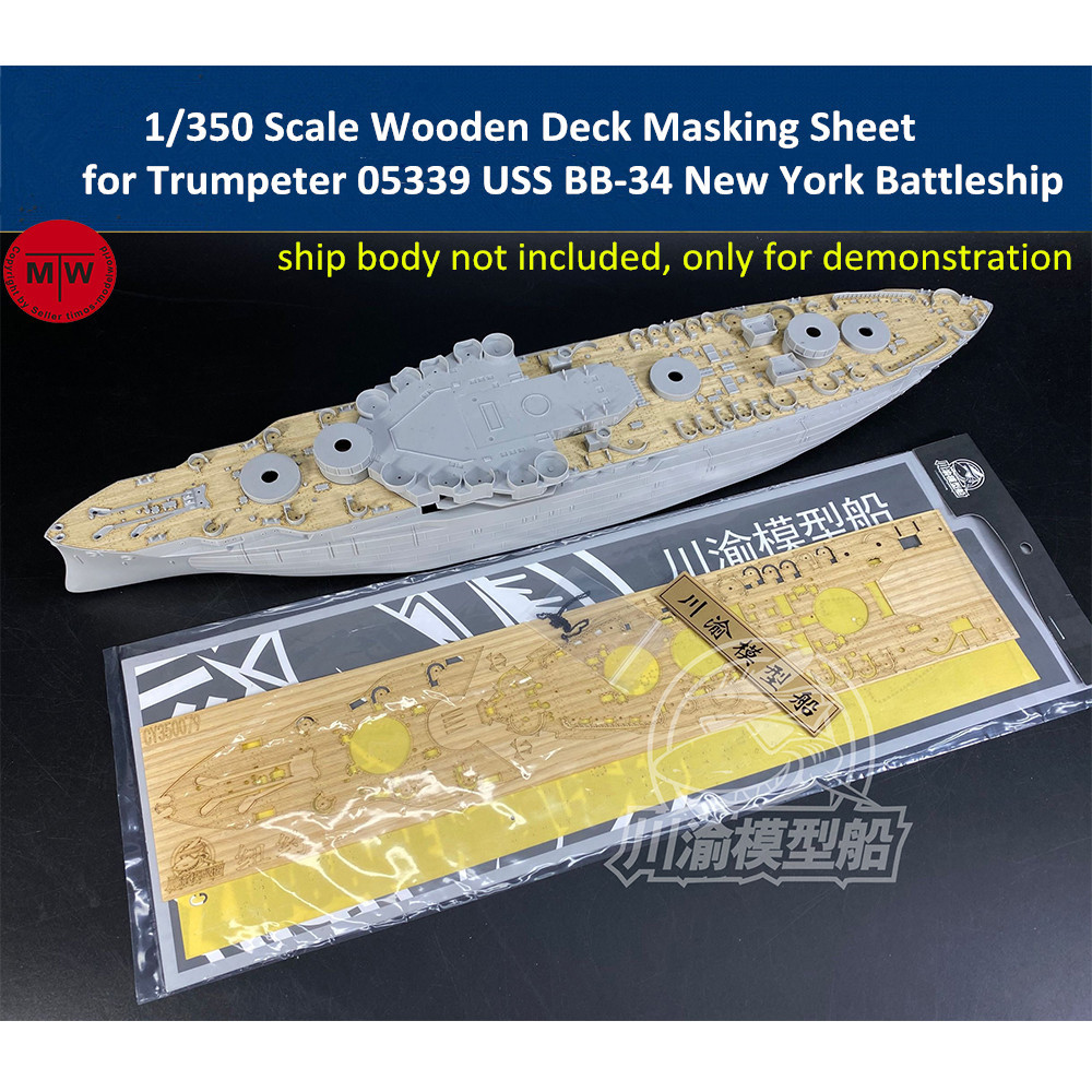EUR€ 13.50 - Chuanyu CY350079 1/350 Scale Wooden Deck Masking Sheet for Trumpeter 05339 USS BB ...