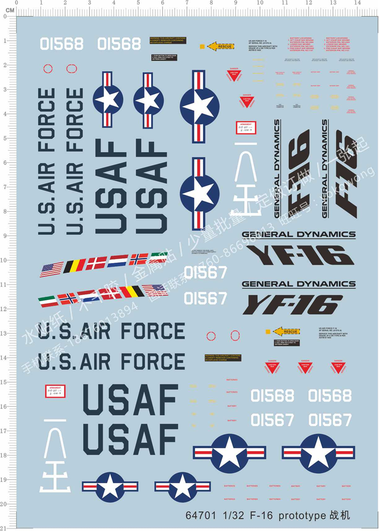 US$ 12.50 - 1/32 Scale Decals for yf-16 F-16 Prototype Aircraft Model ...