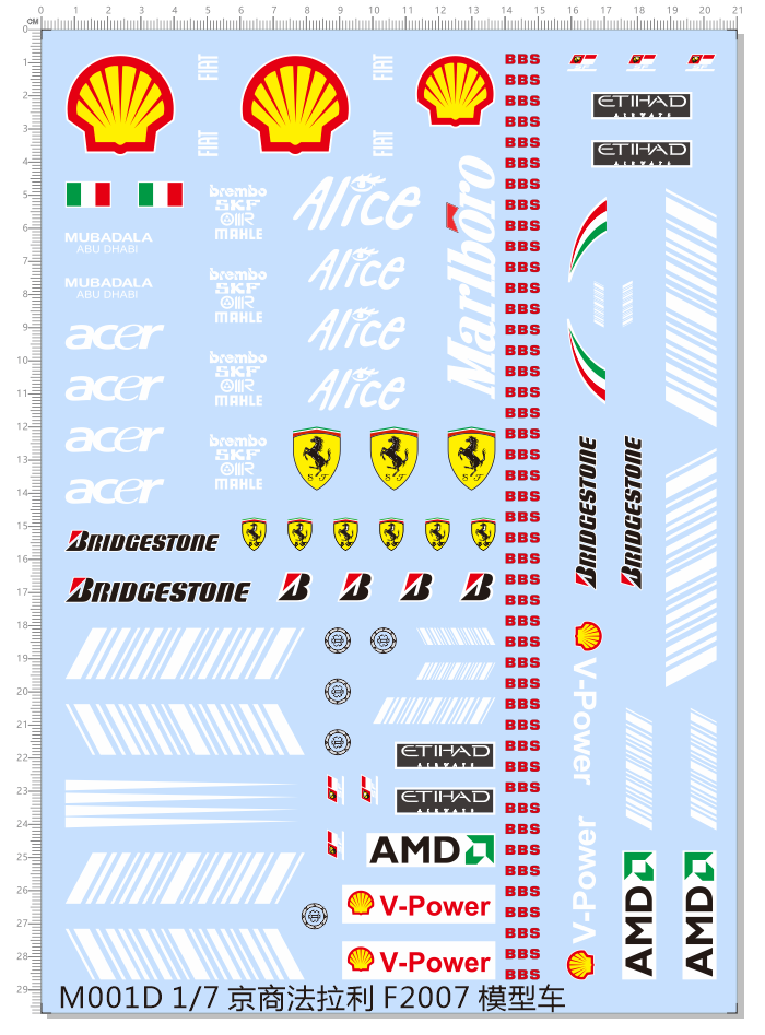 US$ 17.59 - 1/7 Scale Kyosho Ferrari F2007 Model Sponsor Logo Decal ...
