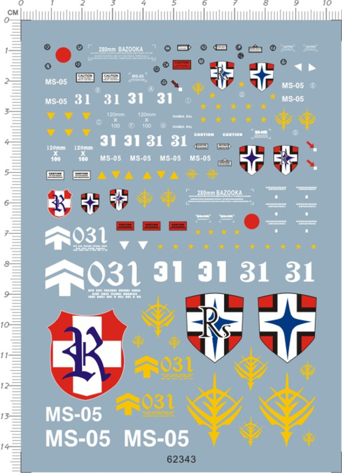 EUR€ 8.50 - Water Slide Decal for Gundam MG MS-05B Zaku I Ramba Ral ...