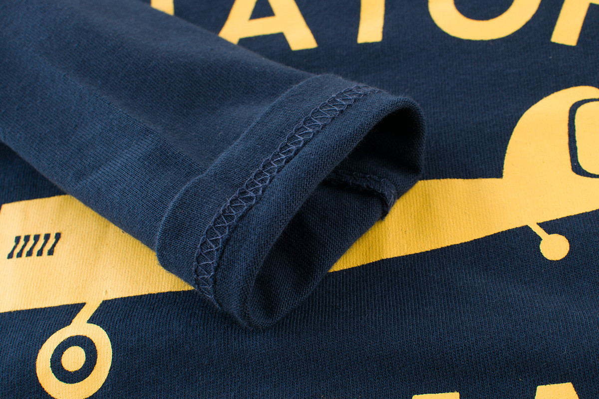 Dark Blue Slogan Airplane Graphics Cotton Long Sleeve Tee
