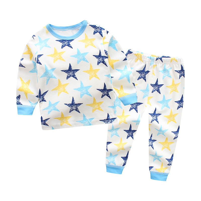 Toddler Boy 2 Pieces Pajamas Sleepwear Blue Stars Long Sleeve Shirt ...