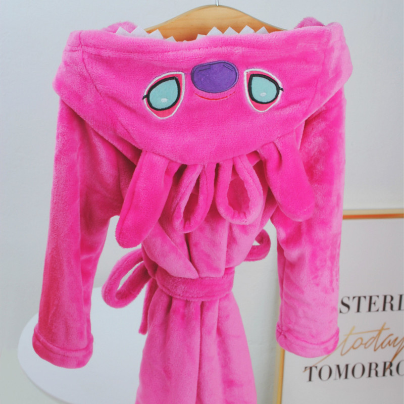Kids Stitch Hooded Bathrobe Sleepwear Comfortable Loungewear