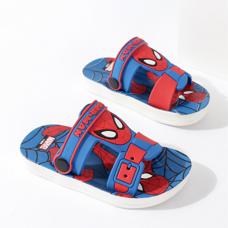 Toddlers Kids Cartoon Spiderman Captain America Flat Beach Slippers Sandals