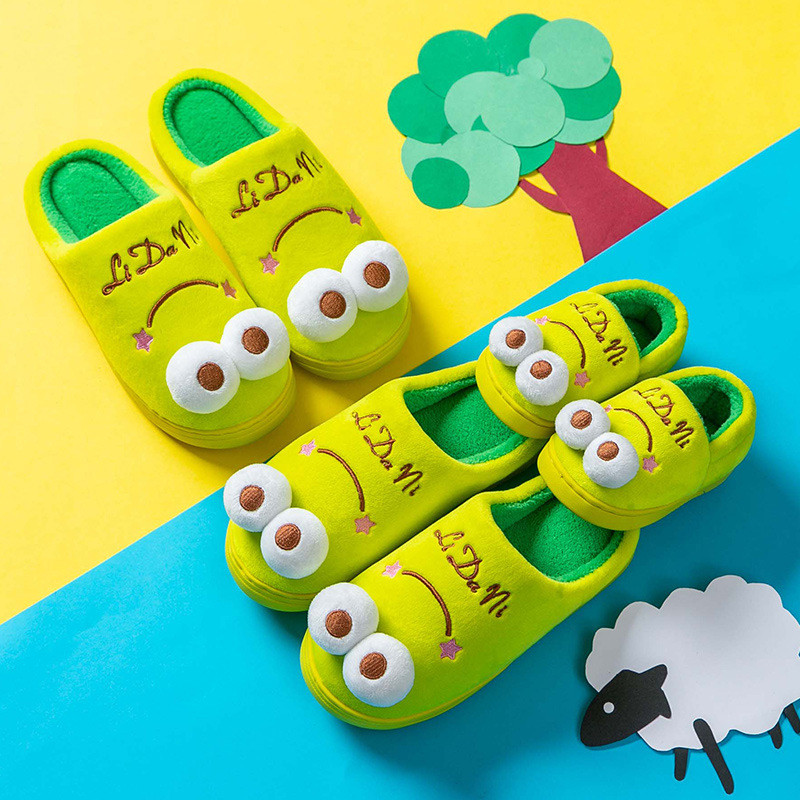 Green Frog Flannel Warm Winter Home House Family Slippers For Kids and ...