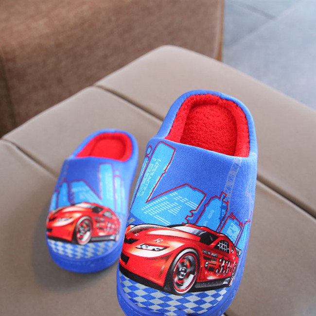 Toddlers Kids Racing Car Flannel Warm Winter Home House Slippers