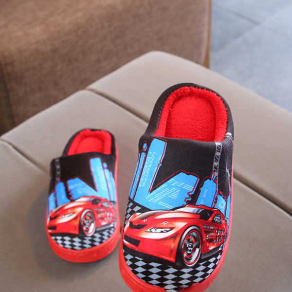 Toddlers Kids Racing Car Flannel Warm Winter Home House Slippers