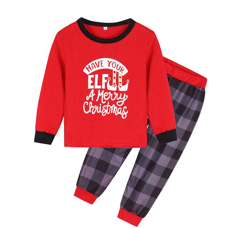 Christmas Family Matching Sleepwear Pajamas Sets Red Slogan ELF Top and ...
