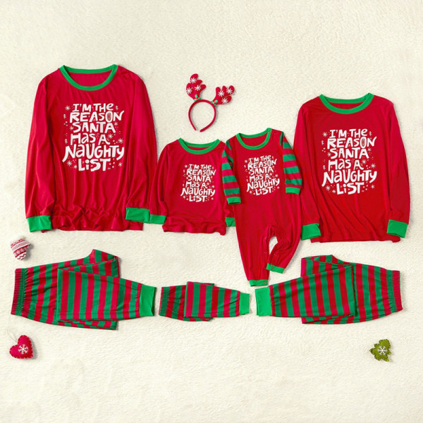 Christmas Family Matching Sleepwear Pajamas Sets Red Slogan Top and ...