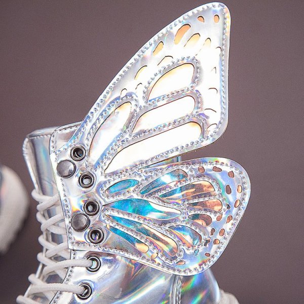 Kid Girl PU Leather Lace Up Martin Boots With Butterfly Wings