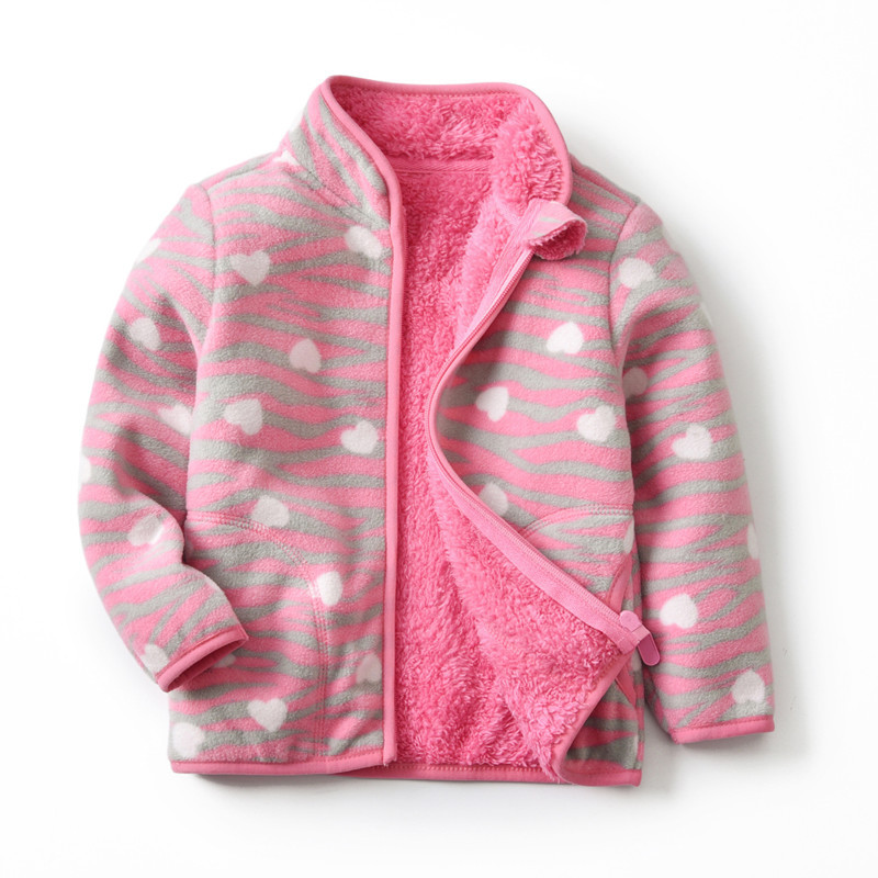 Toddler Kids Girls Polar Fleece Prints Hearts Leopard Full Zipper ...