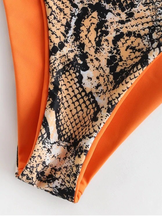 Women Swimsuit Prints Snakeskin One Shoulder Lace Up Bikinis Sets
