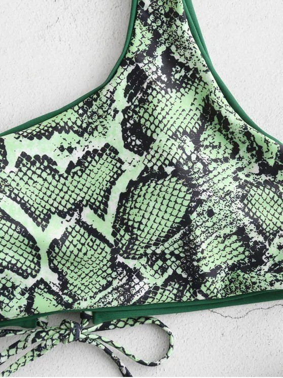 Women Swimsuit Prints Snakeskin One Shoulder Lace Up Bikinis Sets