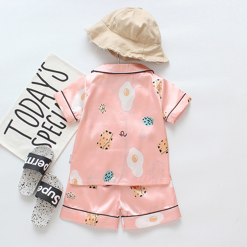 Toddler Kids Girl Prints Eggs Cookies Summer Short Pajamas Rayon Silk ...