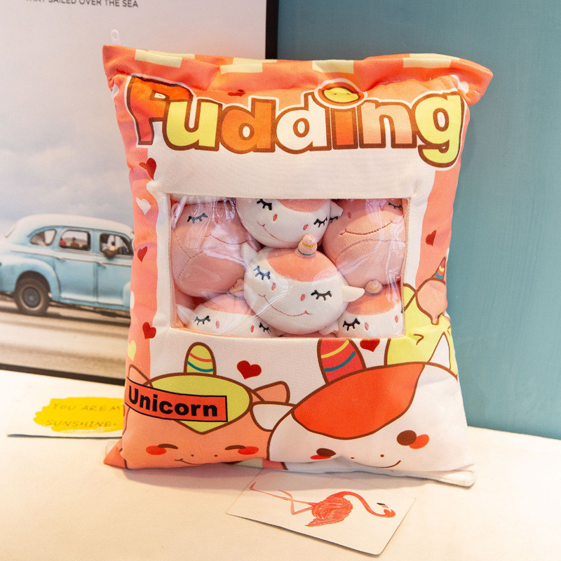 Cute Bag of Orange Unicorns Plush Soft Toy Throw Pillow Pudding Pillow ...