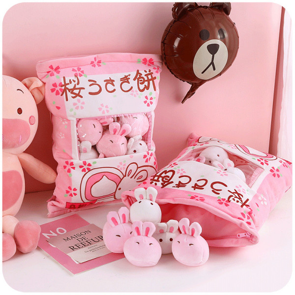 Cute Bag of Cherry Blossom Pink Rabbit Plush Soft Toy Throw Pillow ...