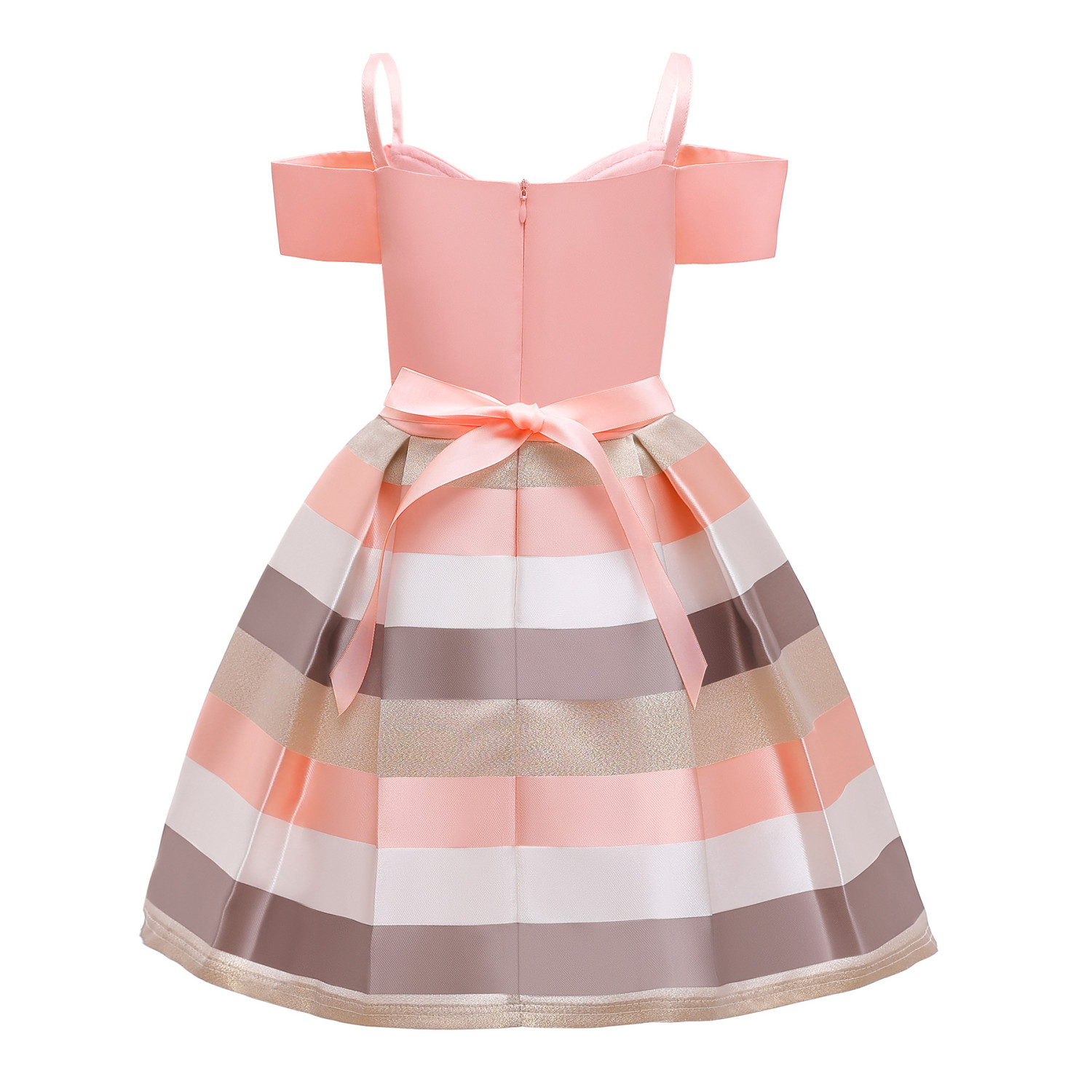 Toddler Girl Off The Shoulder 3 Colors Stripes A-line Gown Dresses