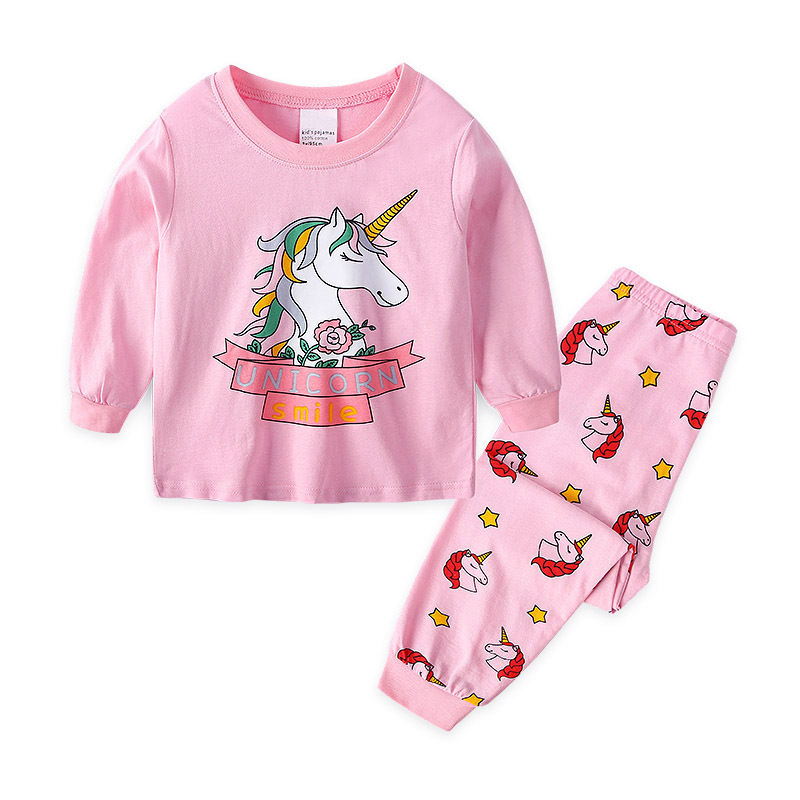 Toddler Girl Pink Print Cartoons Unicorn Smile Pajamas Sleepwear Long ...