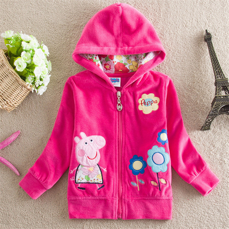 Toddler Kids Girl Print Peppa Pig Flowers Zipper Outerwear Coats