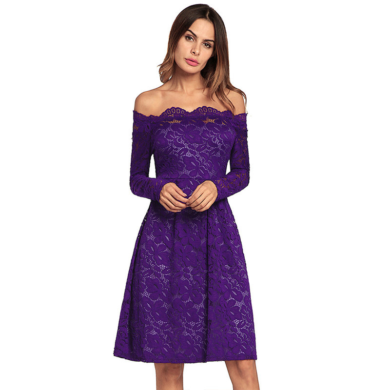 Women Off The Shoulder Flower Lace A-line Dress