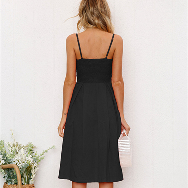 Women Solid Color Bowknot Button Slip Dress